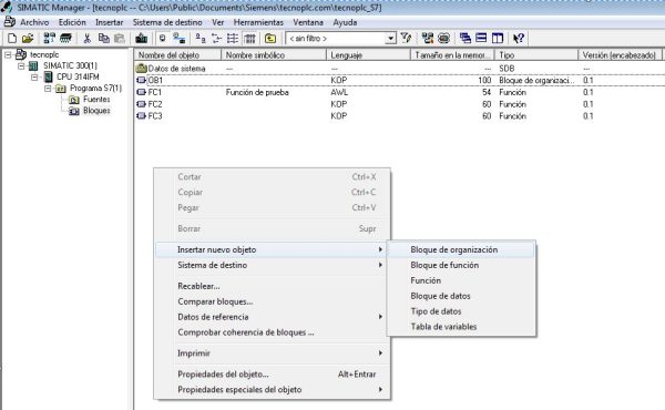 Bloques de organización OB en un proyecto Step 7. » tecnoplc