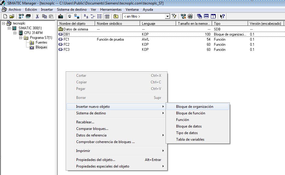 Bloques de organización OB en un proyecto Step 7. » tecnoplc