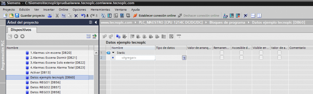 Crear DB en TIA Portal con distintos tipos de datos » tecnoplc