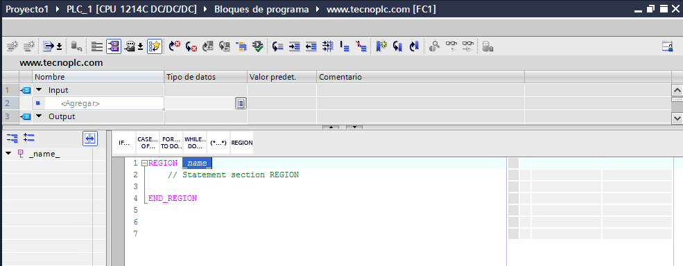 Región en SCL en programa TIA Portal V15 » tecnoplc