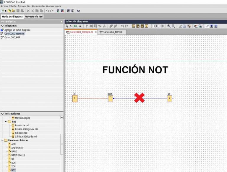 Función NOT LOGO Siemens cómo funciona y ejemplos paso a paso » tecnoplc